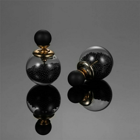 Jewelry | Double Faced Beaded Ball Back Earrings Black | Poshmark